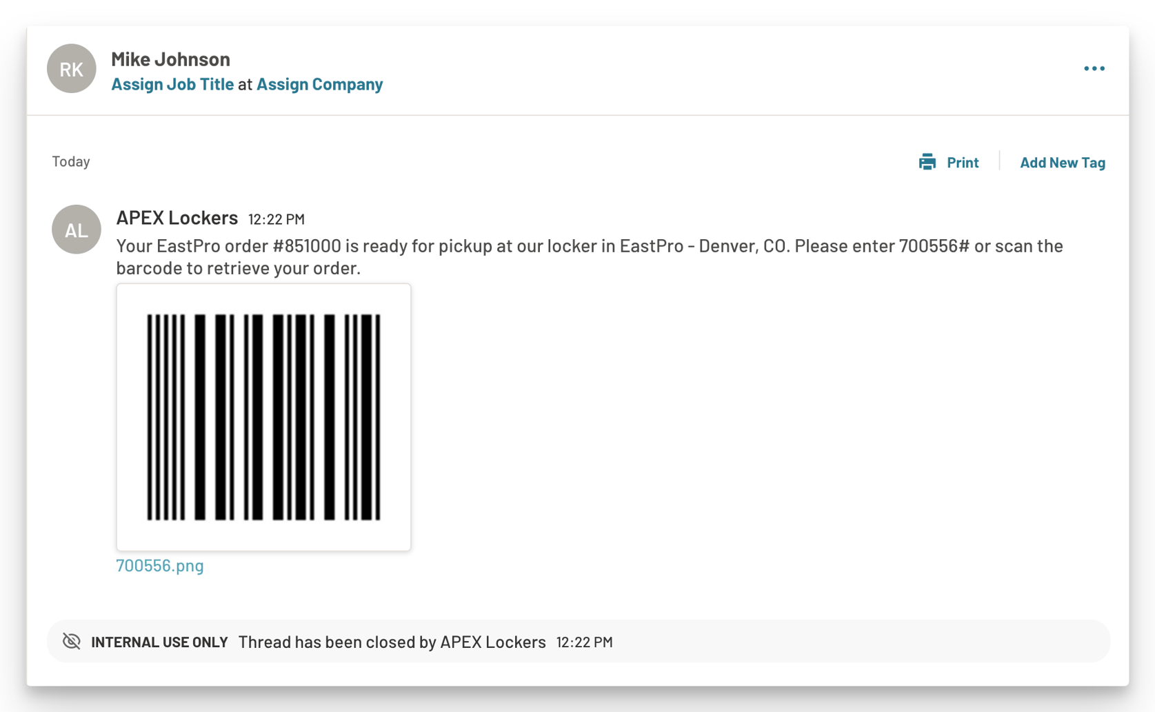 Apex Lockers - Automated SMS Notifications