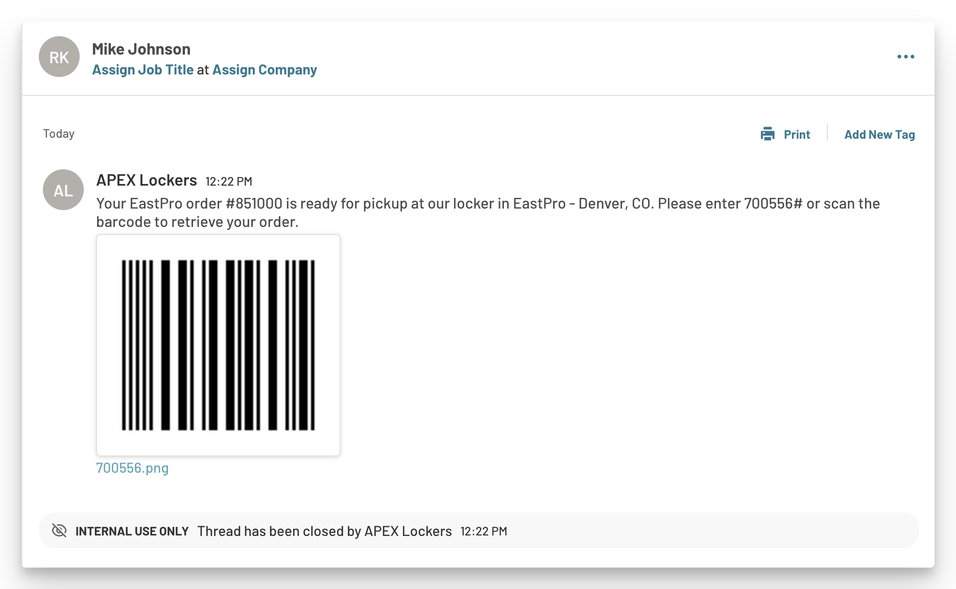 Apex Lockers - Automated SMS Notifications