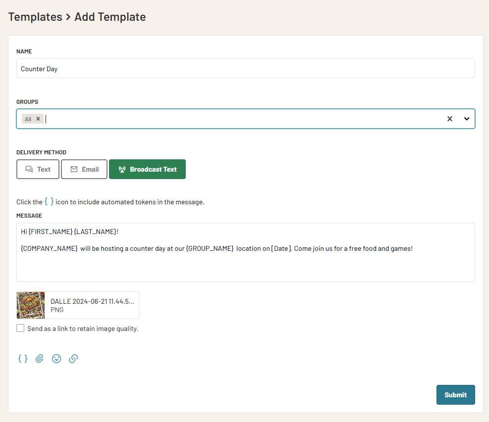 Broadcast Text Messaging Templates